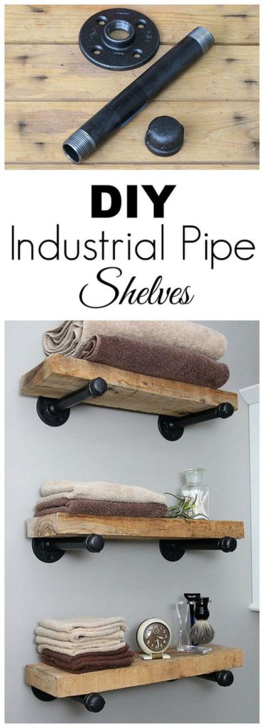18 Incredible Rustic DIYs for the Bathroom: 16. DIY Industrial Pipe Shelves